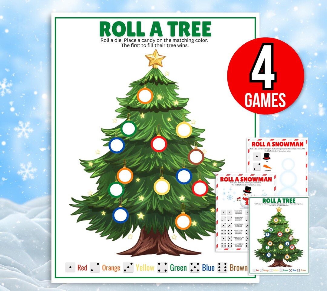 Roll a Christmas Tree Game Printable, Roll a Snowman, Roll a Dice ...