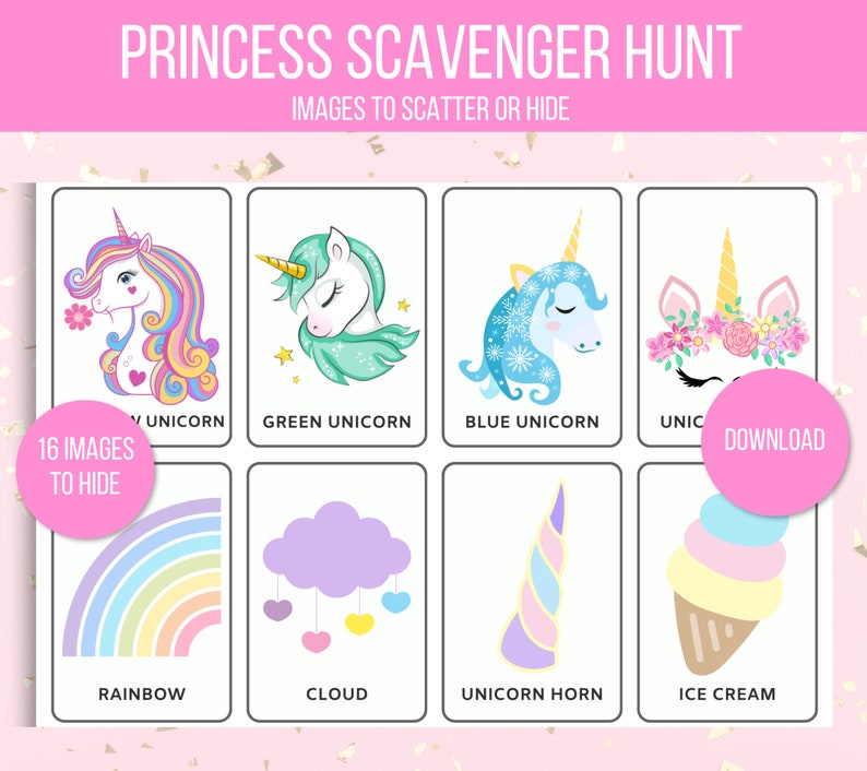 Unicorn Scavenger Hunt, Printable Unicorn Party Game, Unicorn Birthday ...