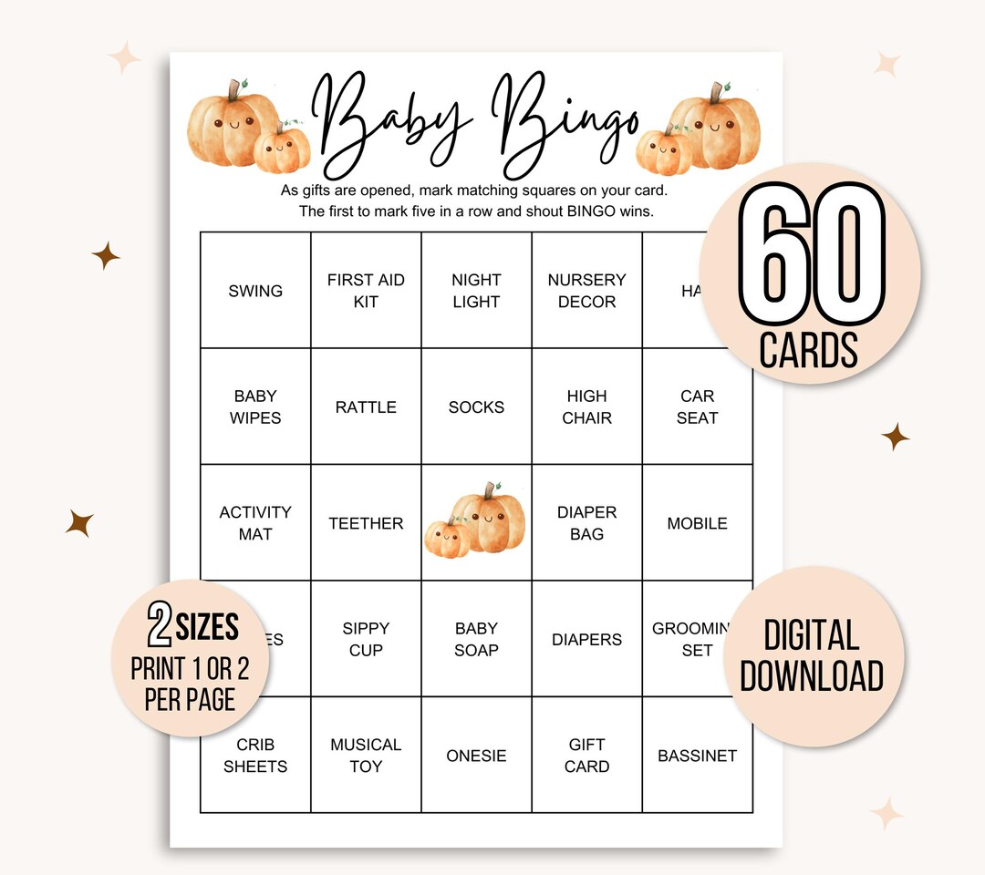 60 Fall Baby Shower Bingo Cards, Fall Baby Shower Games, Little Pumpkin ...
