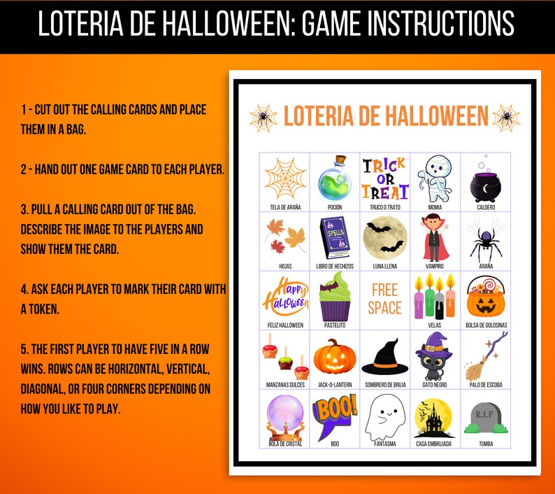 Loteria De Halloween, Spanish Halloween Bingo, 30 Spanish Halloween ...