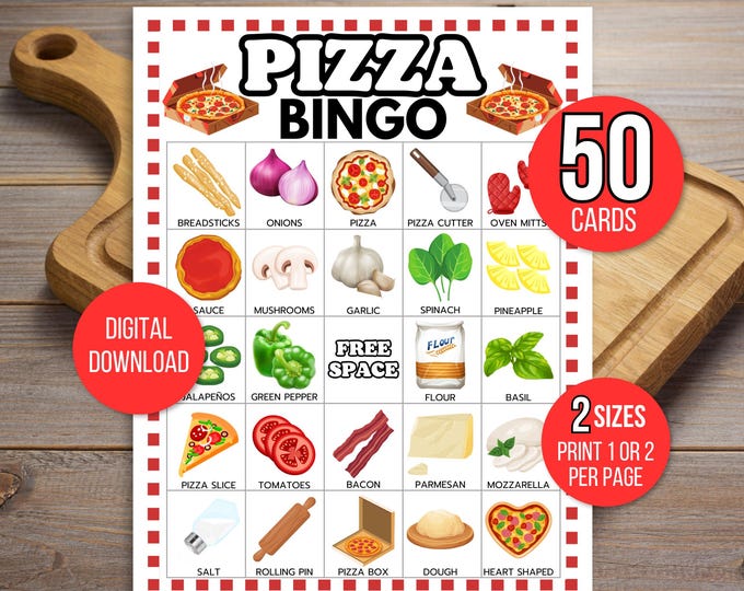 Pizza Bingo | Pizza Party Bingo | Pizza Night Bingo | Pizza Game ...