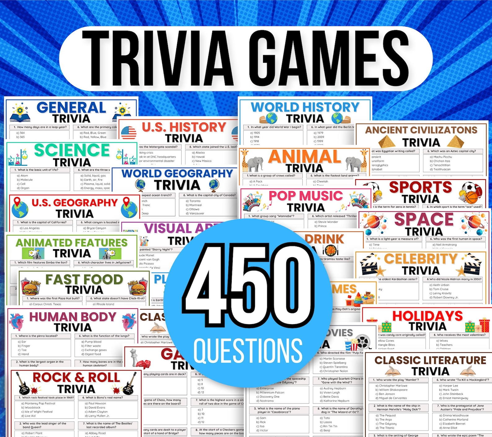 Pub Trivia Games Bundle, Trivia Night Games, Trivia Games Set, Family ...
