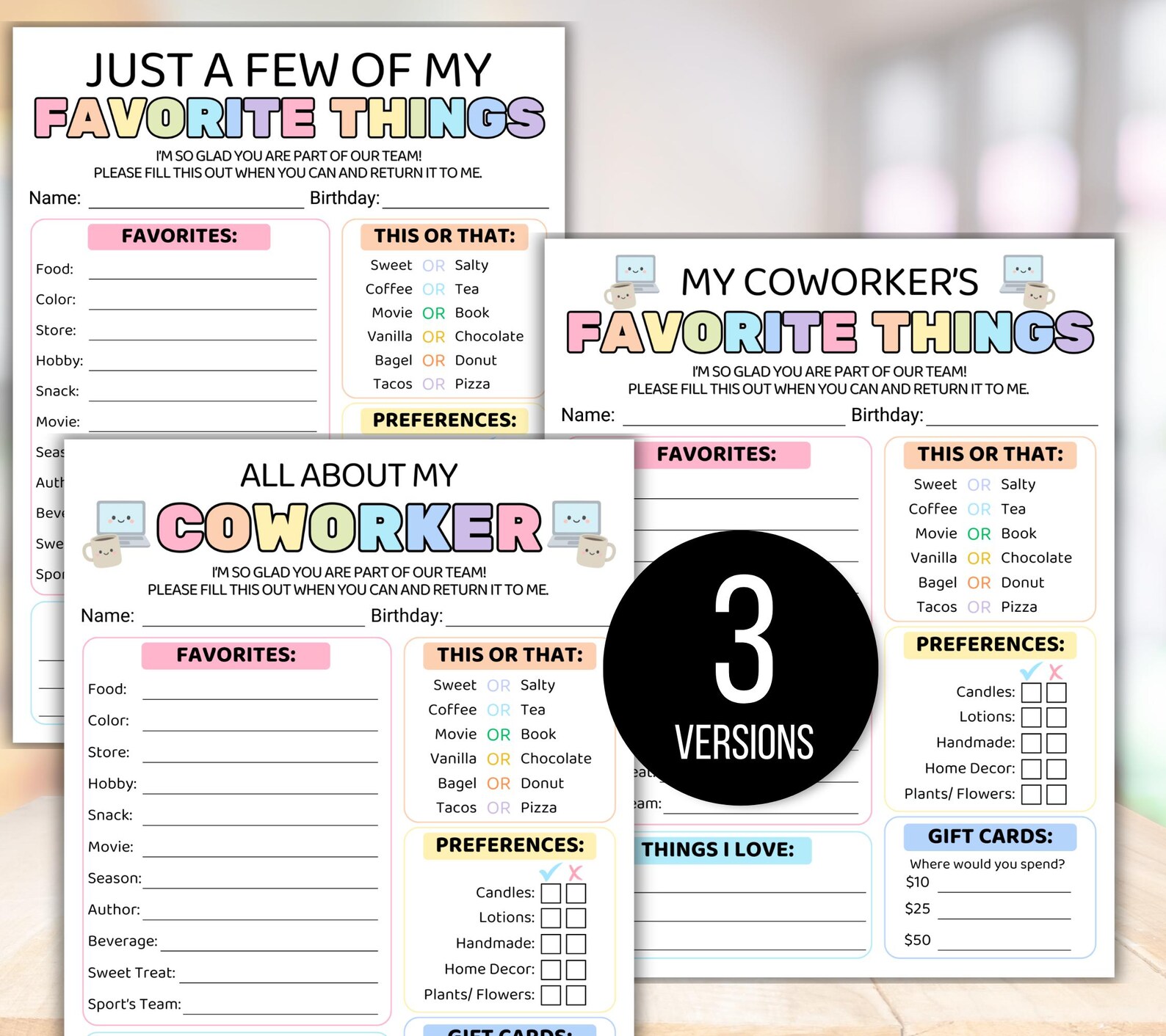 Employee Favorite Things Survey, All About My Coworker, Employee ...