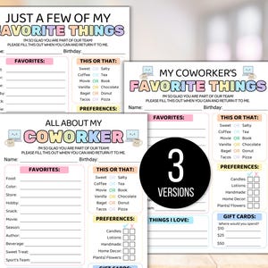 Employee Favorite Things Survey, All About My Coworker, Employee ...