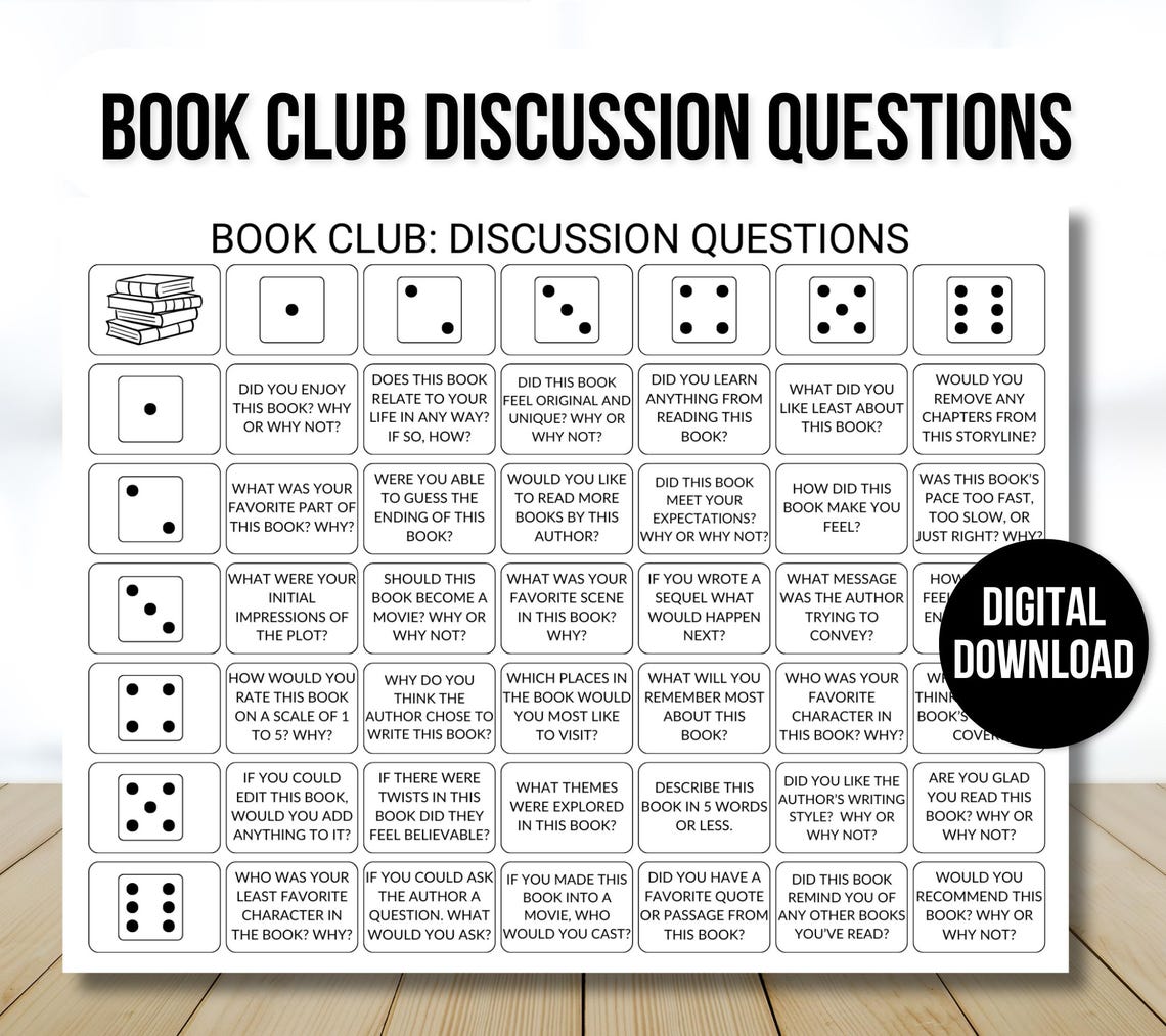 Book Club Discussion Questions Game, Book Club Game, Book Club ...