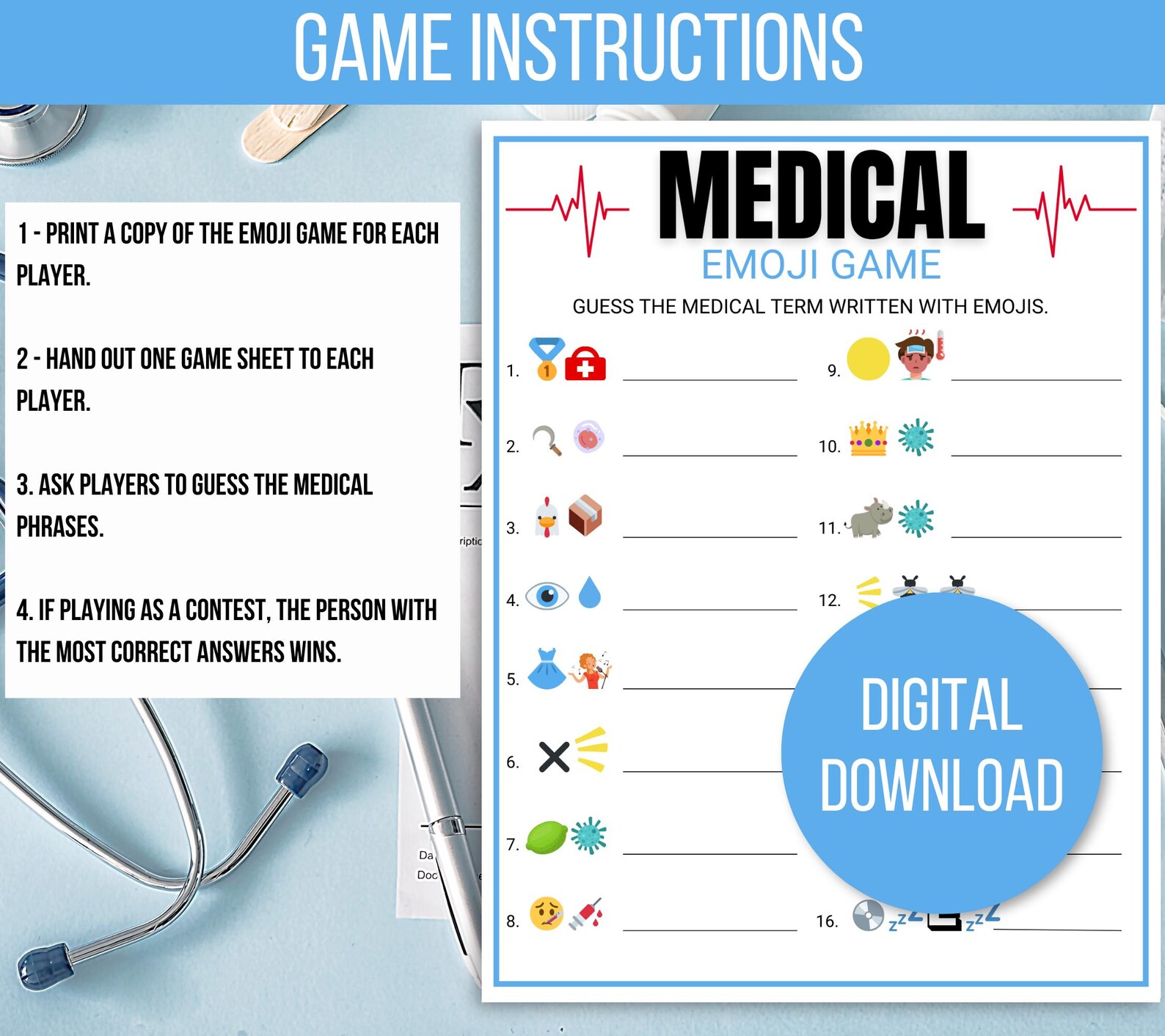 Medical Emoji Game, Emoji Medical Game, Medical Emoji Activity, Medical ...