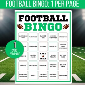 Football Bingo, 50 Unique Printable Football Bingo Cards, Football Game ...