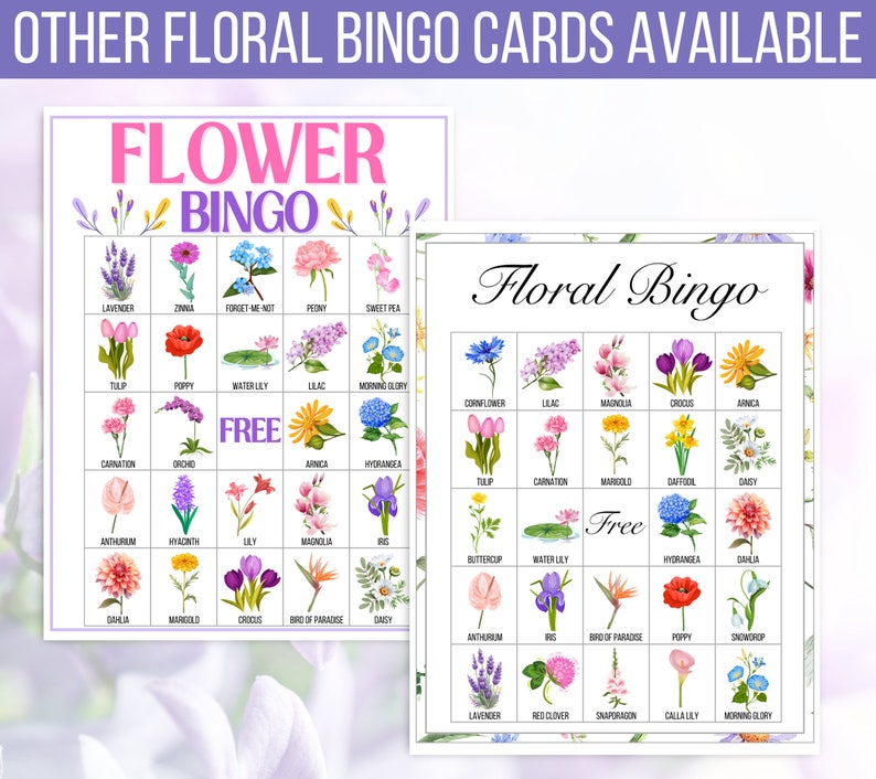 Flower Bingo, 100 Spring Bingo Cards, Flower Carte Bingo, Spring ...