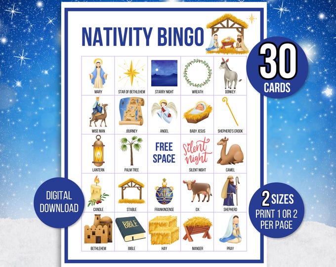 Nativity Bingo Game Printable Nativity Bible Bingo Christmas Nativity ...