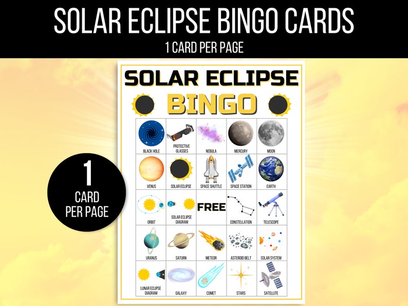 Solar Eclipse Bingo, 40 Printable Solar Eclipse Bingo Cards, Space ...