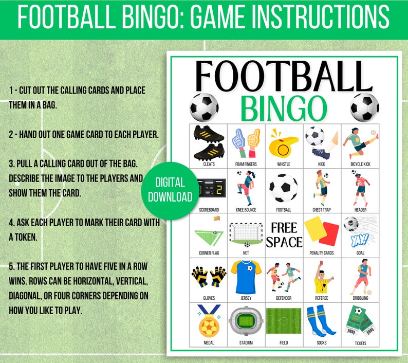 Football Bingo, 30 Football Bingo Cards, Soccer Game, Soccer Activity ...