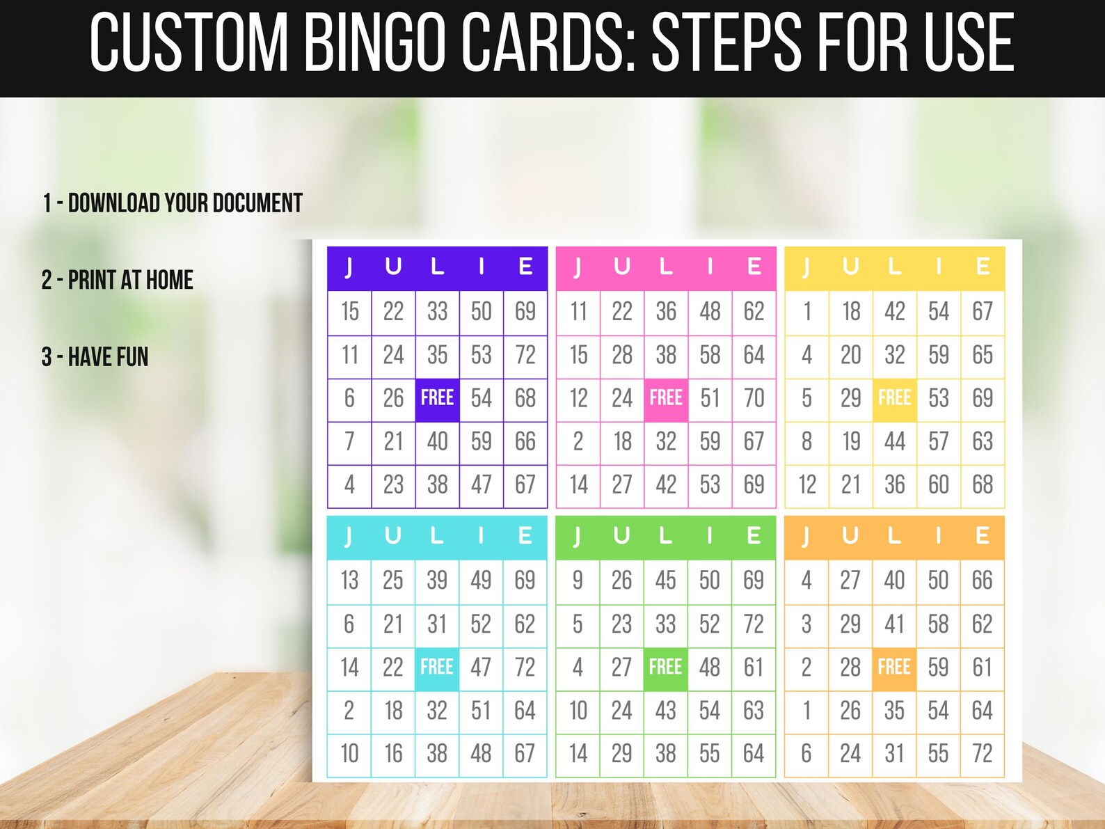300 Custom Bingo Cards, 6 per Page, Fun Party Game, Classroom Activity ...