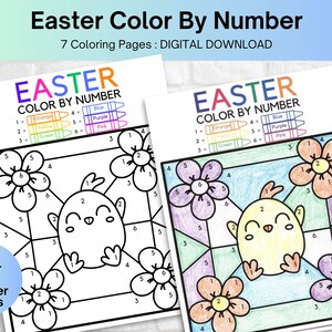 Easter Color by Number, 7 Printable Easter Coloring Pages, Easter ...