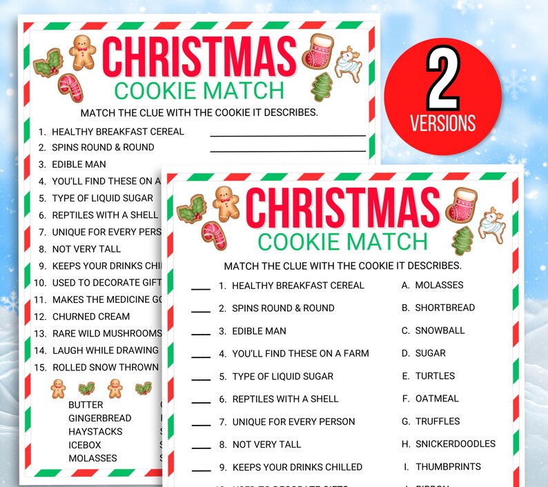 Christmas Cookie Match Game, Christmas Games, Printable Christmas Games ...