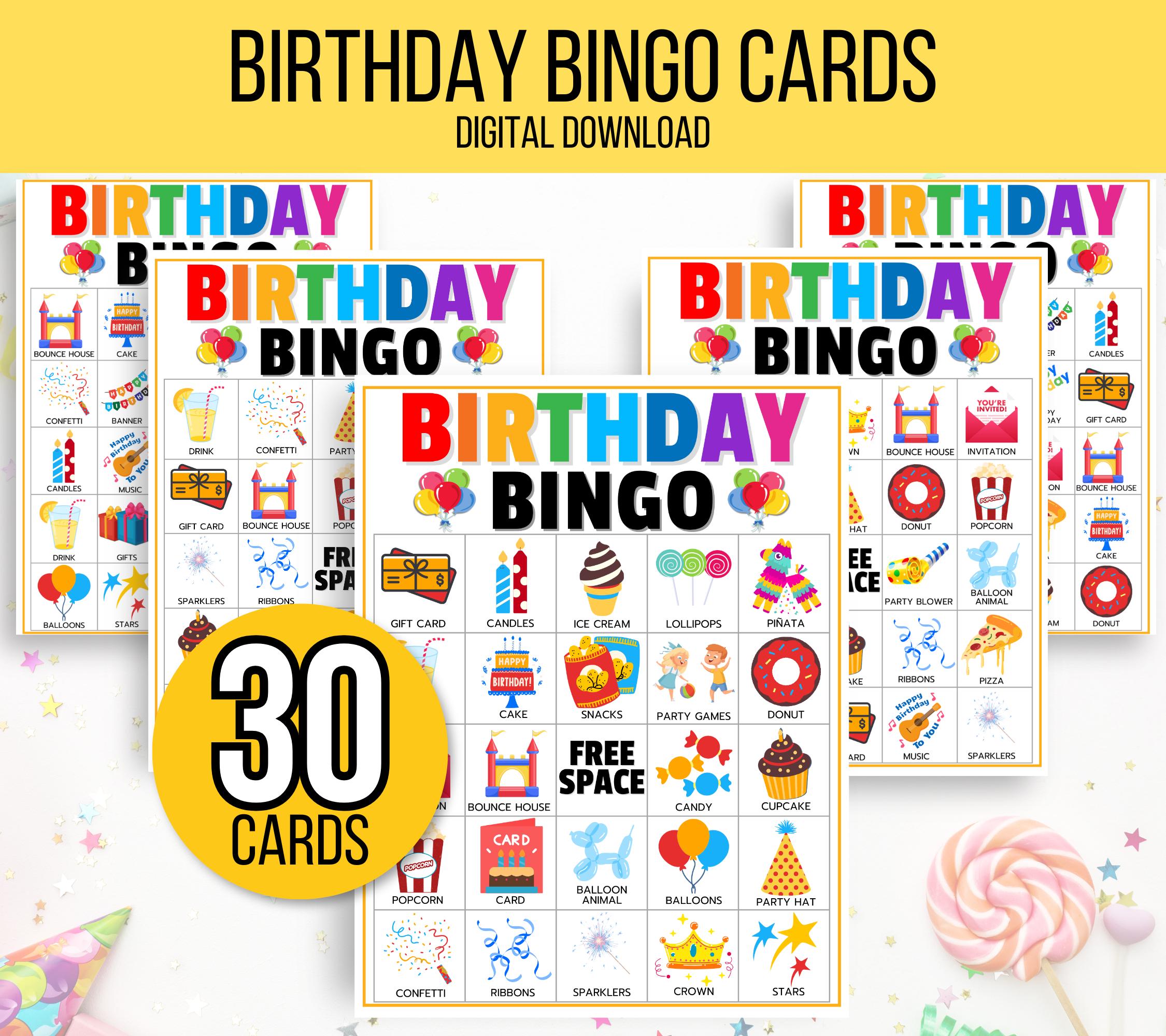 Birthday Bingo, 30 Birthday Party Bingo Cards, Birthday Game, Happy ...