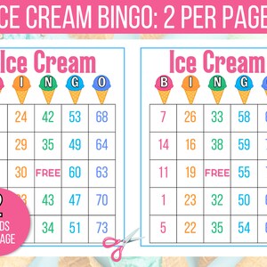 Ice Cream Bingo, 100 Printable Ice Cream Bingo Cards, Ice Cream ...