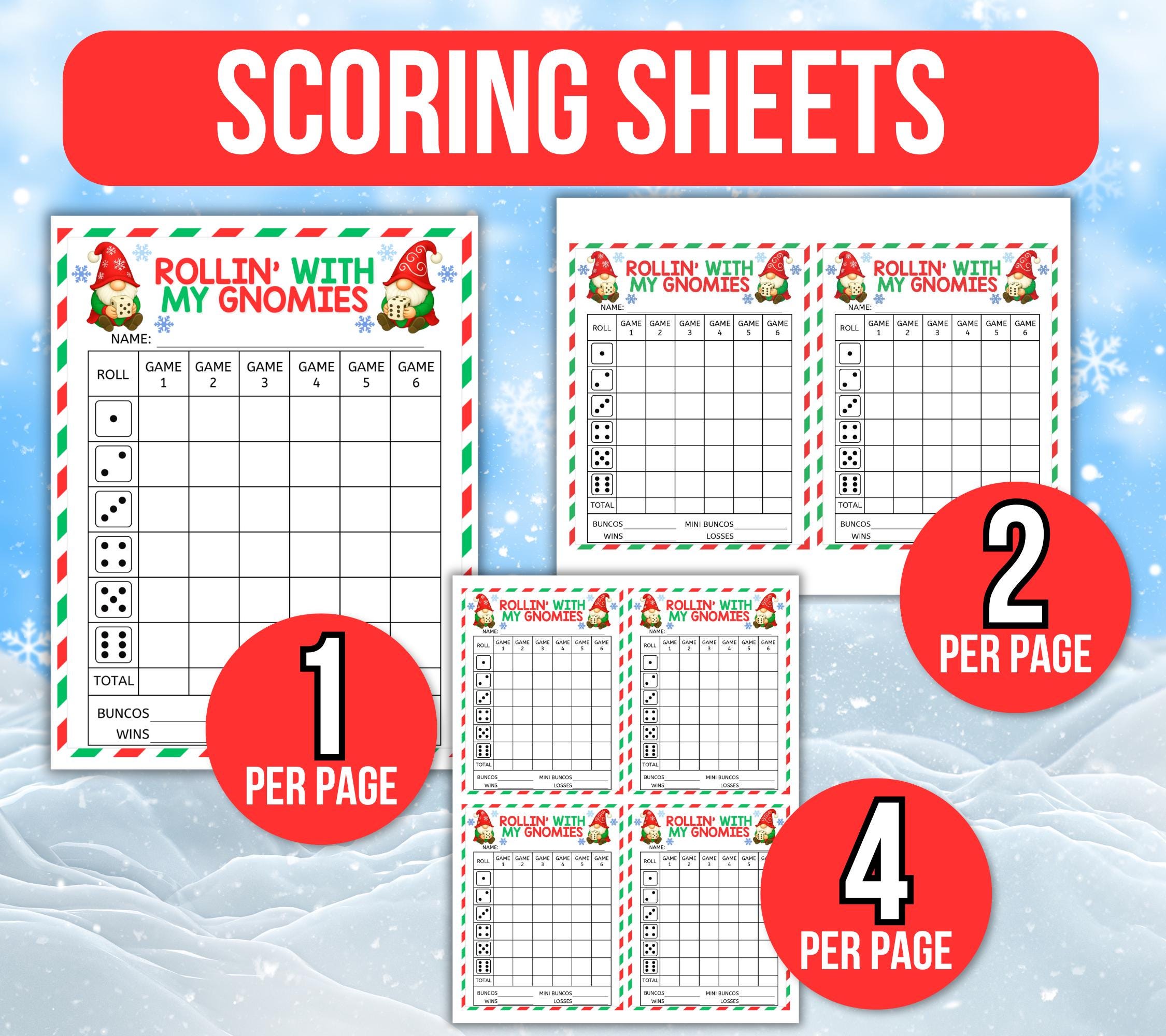 Christmas Bunco Score Sheet, Christmas Gnome Bunco, Christmas Bunco ...