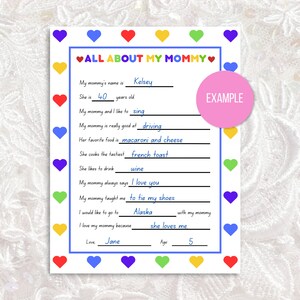 All About My Mom Fill in the Blanks Questionnaire, Mother's Day Craft ...