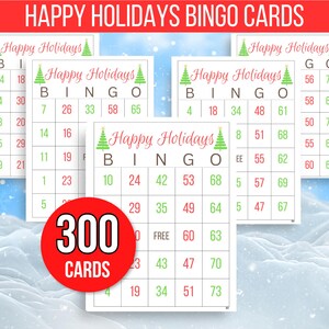 300 Holiday Bingo Cards, Happy Holiday Game, 1, 2, or 4 per Page ...