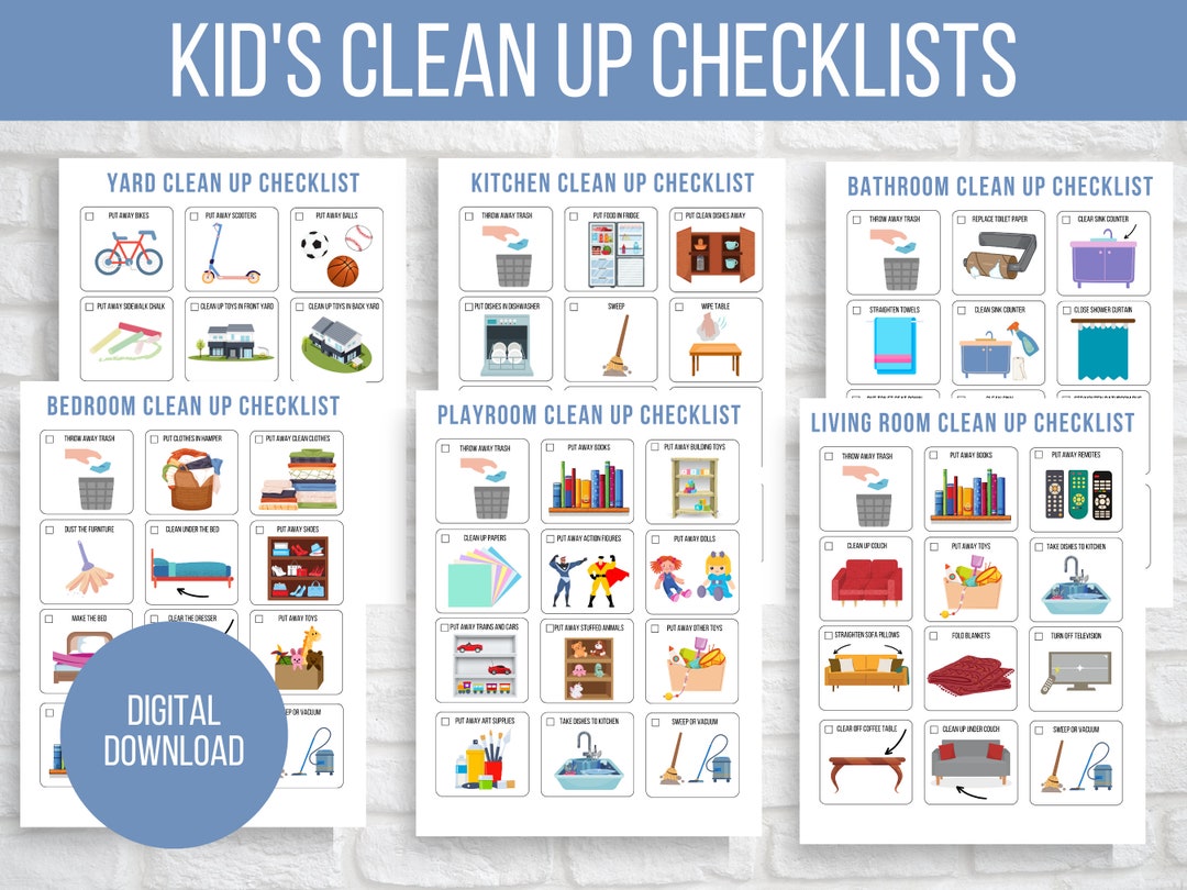 Kids Cleaning Checklist With Pictures Kids Tidying - Etsy