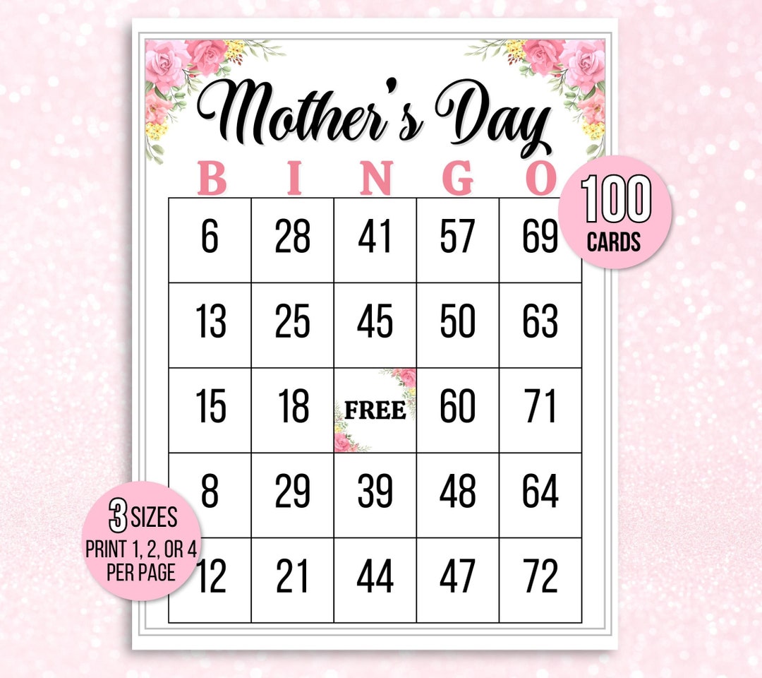 Mother's Day Bingo, 100 Mother's Day Bingo Cards, Mother's Day Activity ...