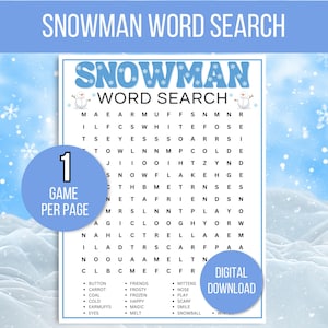 Snowman Word Search, Fun Snowman Game, Printable Snowman Game, Snowman ...