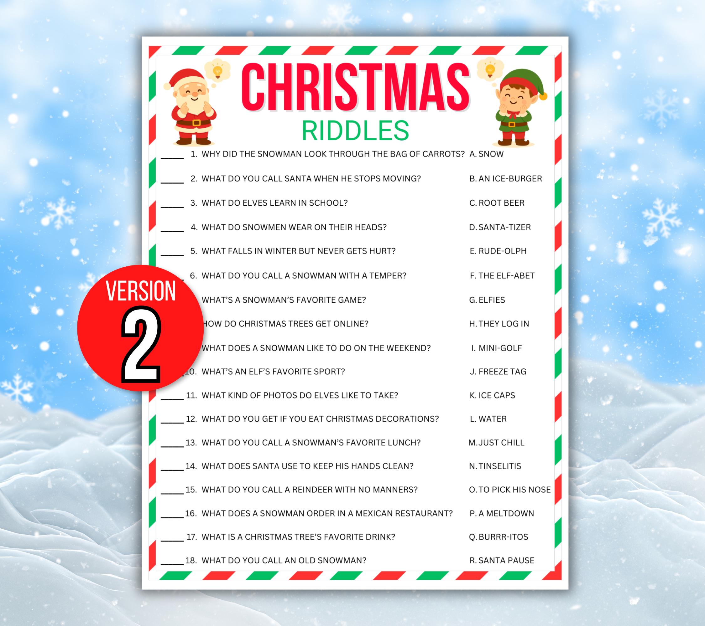 Christmas Riddles Game, Holiday Riddle Game, Fun Christmas Game ...