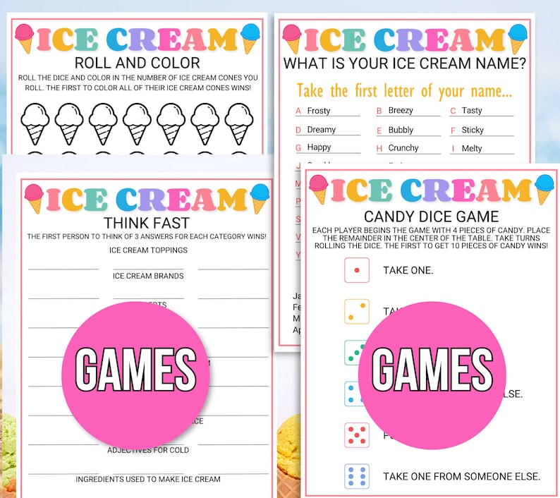 Ice Cream Party Games Bundle, Ice Cream Games, Ice Cream Activities ...
