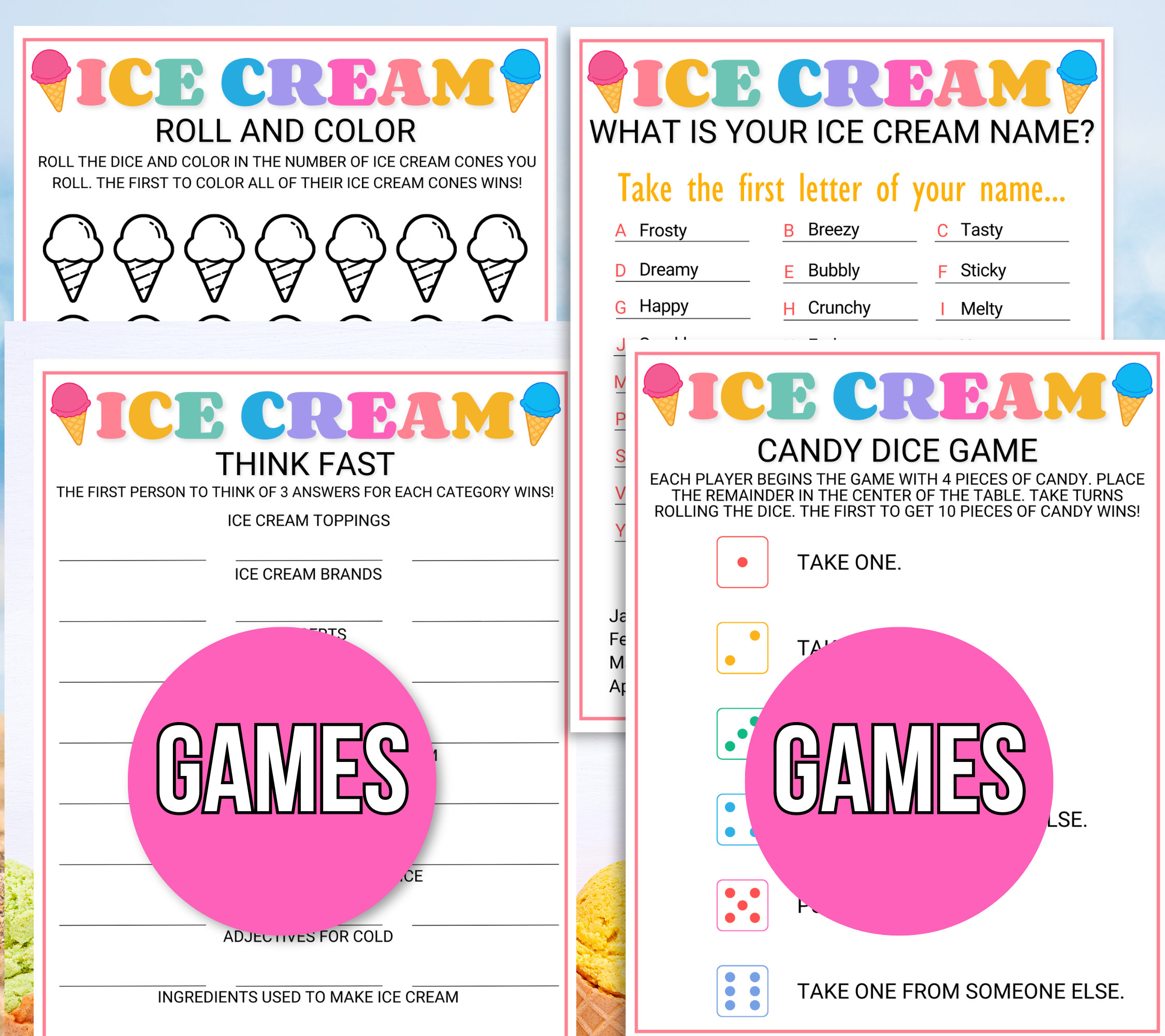 Ice Cream Party Games Bundle, Ice Cream Games, Ice Cream Activities, Summer Games Bundle, Ice ...