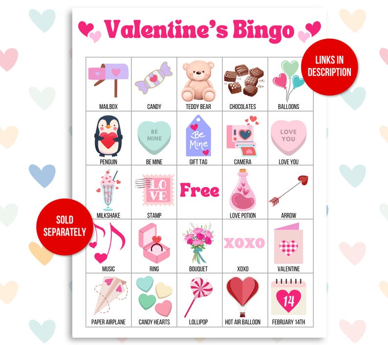 Valentine's Day Bingo, 100 Valentine's Day Bingo Cards, Valentine's ...