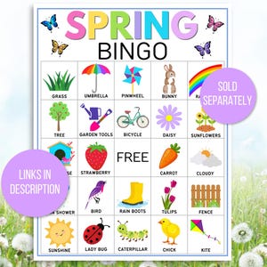 Spring Bingo, 100 Spring Bingo Cards, Spring Carte Bingo, Spring ...
