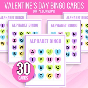 Valentine's Day Bingo, 30 Valentines Day Bingo Game Cards, Valentines ...