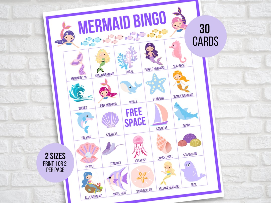 Mermaid Bingo 30 Unique Printable Mermaid Bingo Cards - Etsy