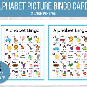 Picture Alphabet Bingo, 30 Printable Alphabet Bingo Cards, ABC Practice ...