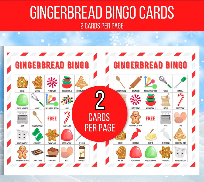 Gingerbread Bingo, 50 Gingerbread Bingo Cards, Christmas Baking Bingo ...