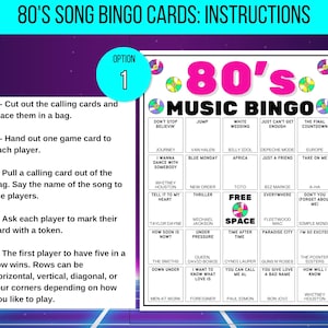 80s Bingo, 80s Song Bingo, 80s Music Bingo, 80s Retro Bingo, 50 ...