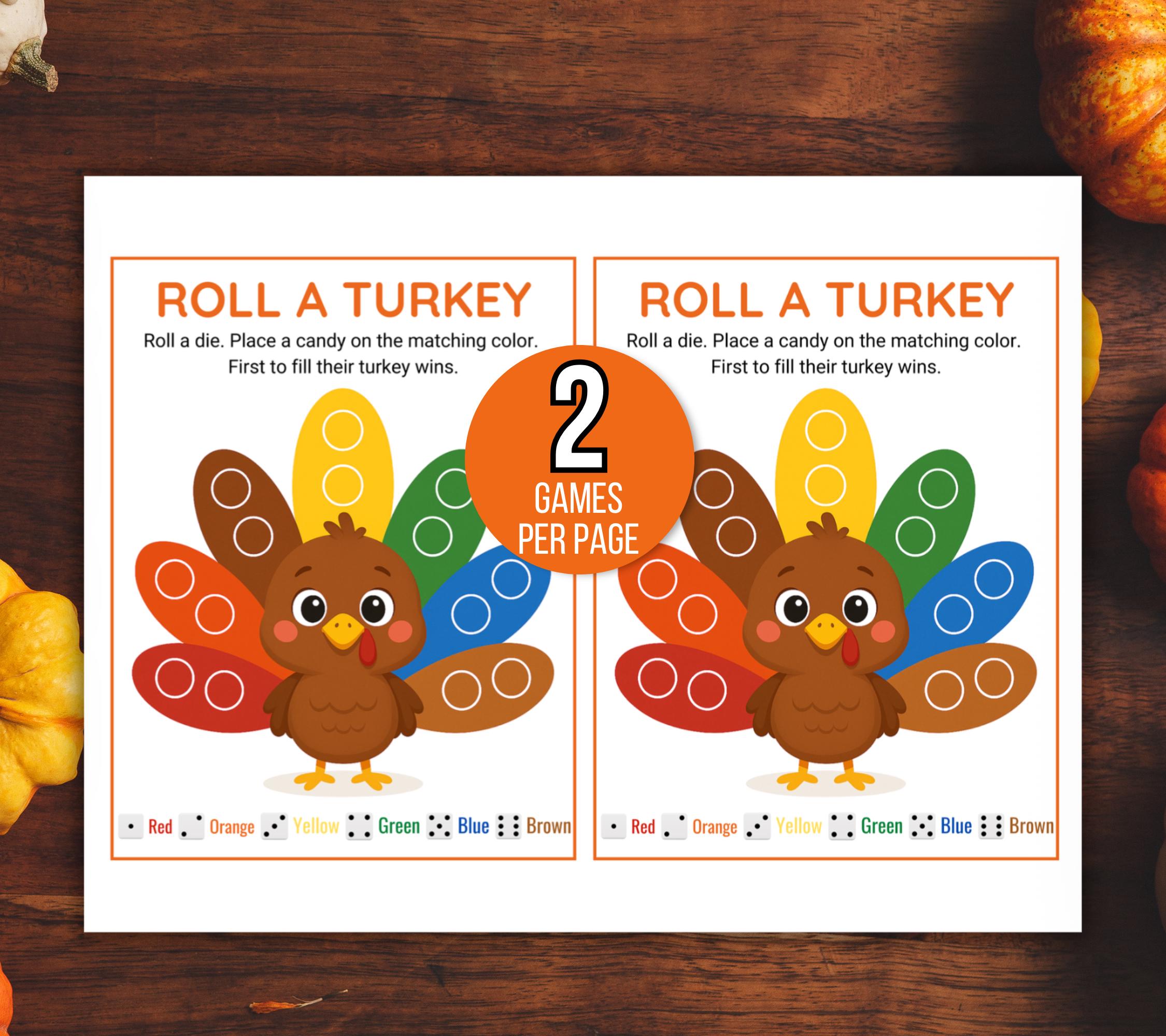 Thanksgiving Roll a Turkey Family Game, Roll a Turkey Kids Game, DIY ...