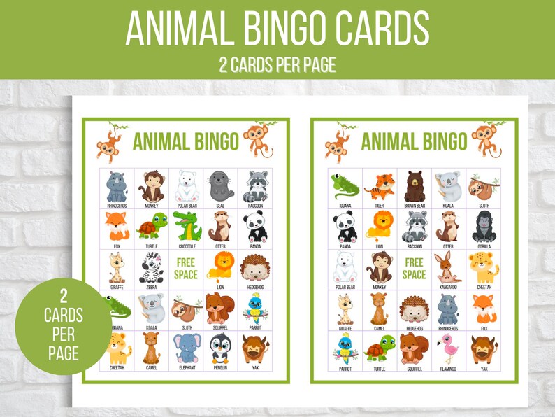 Animal Bingo 30 Printable Animal Bingo Cards Animal Party - Etsy