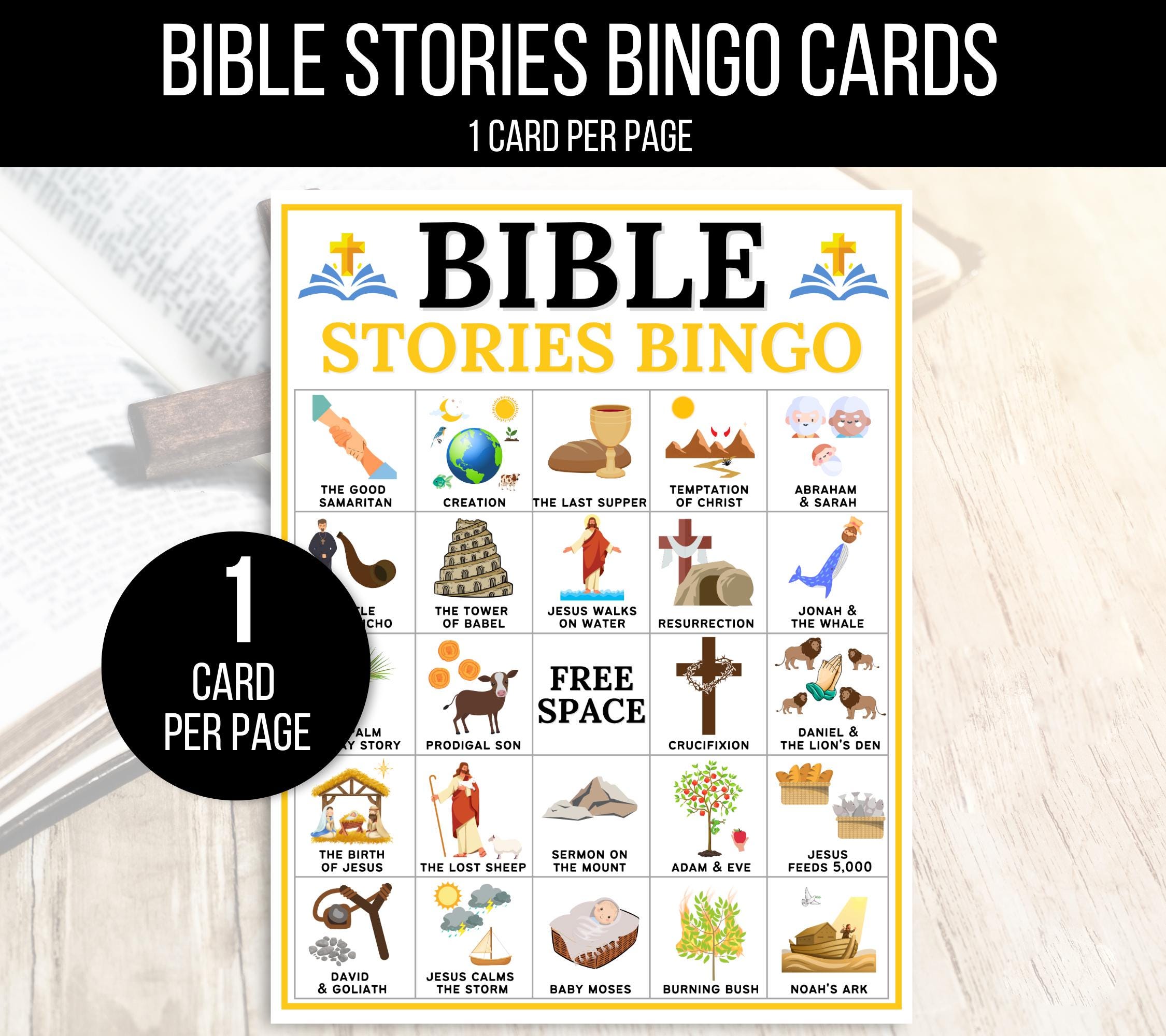 Bible Bingo, Bible Stories Bingo, 50 Bible Bingo Cards, Bible Activity ...