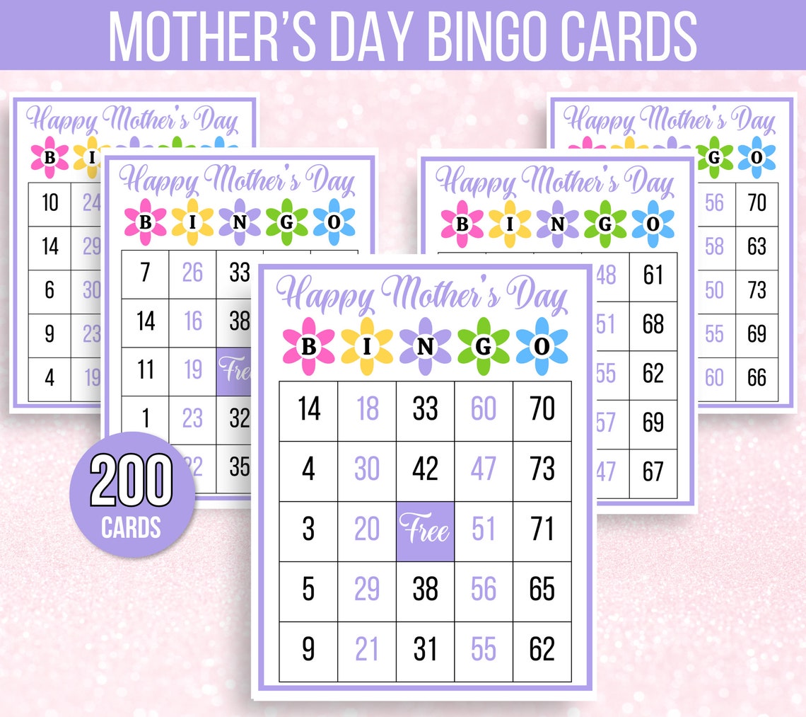 Mother's Day Bingo, 200 Mother's Day Bingo Cards, Mother's Day Activity ...