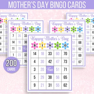 Mother's Day Bingo, 200 Mother's Day Bingo Cards, Mother's Day Activity ...