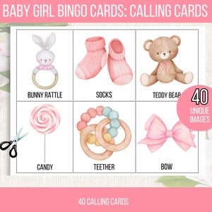 Baby Girl Bingo, 50 Baby Shower Bingo Cards, Baby Girl Shower Printable ...