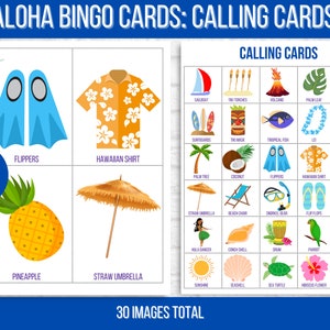 Aloha Bingo, Luau Bingo, Hawaiian Bingo, 30 Printable Luau Bingo Cards ...