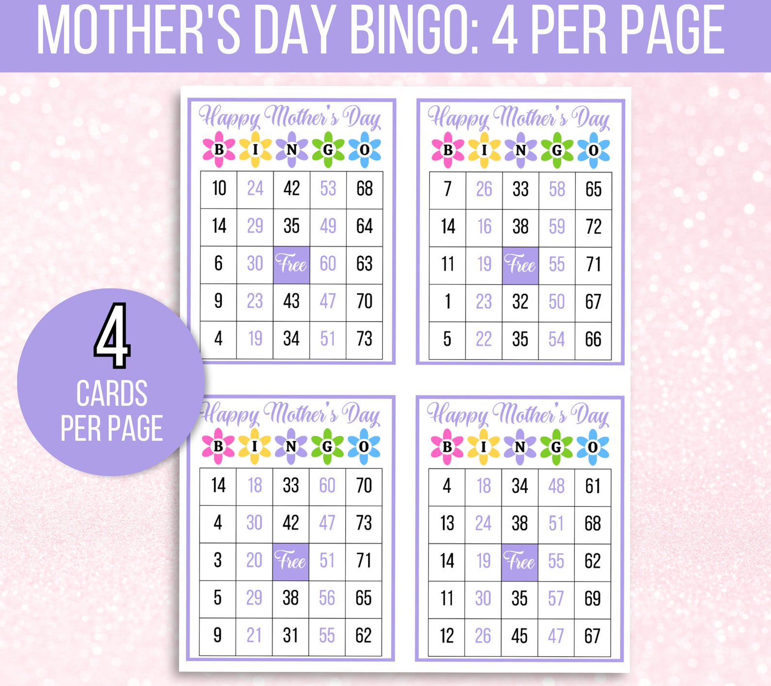 Mother's Day Bingo, 200 Mother's Day Bingo Cards, Mother's Day Activity ...