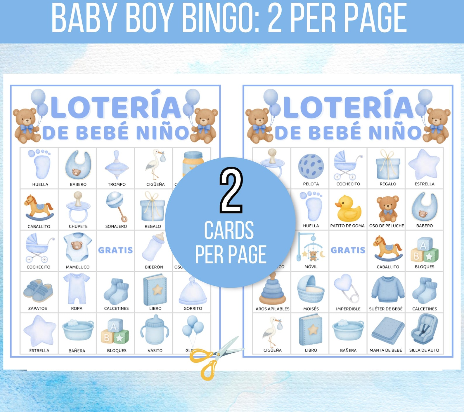 Spanish Baby Boy Bingo, Lotería De Bebé Niño Shower Game, Bingo Spanish ...