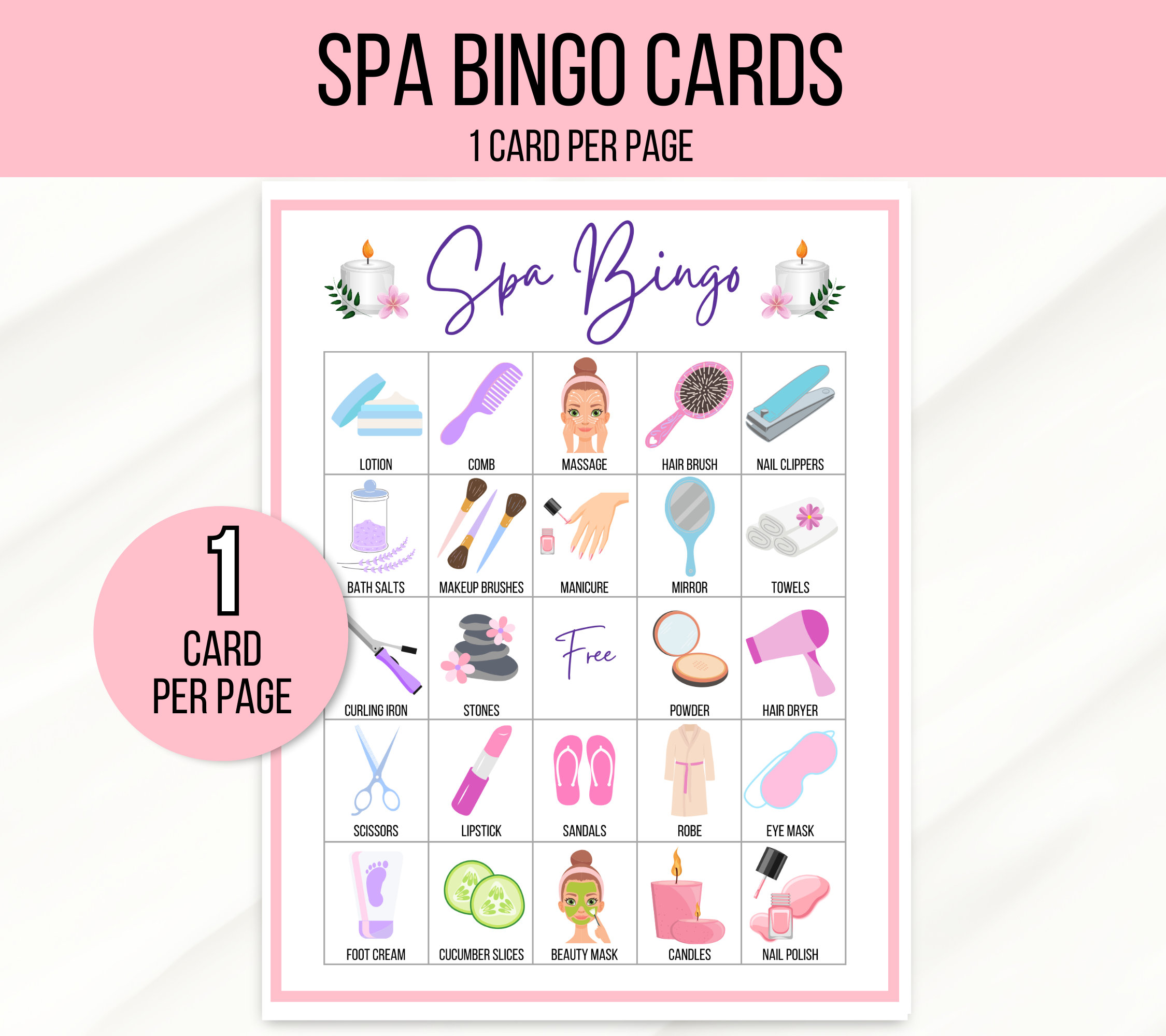 Spa Bingo, 40 Spa Bingo Cards, Spa Activity, Spa Party Game, Spa Game ...