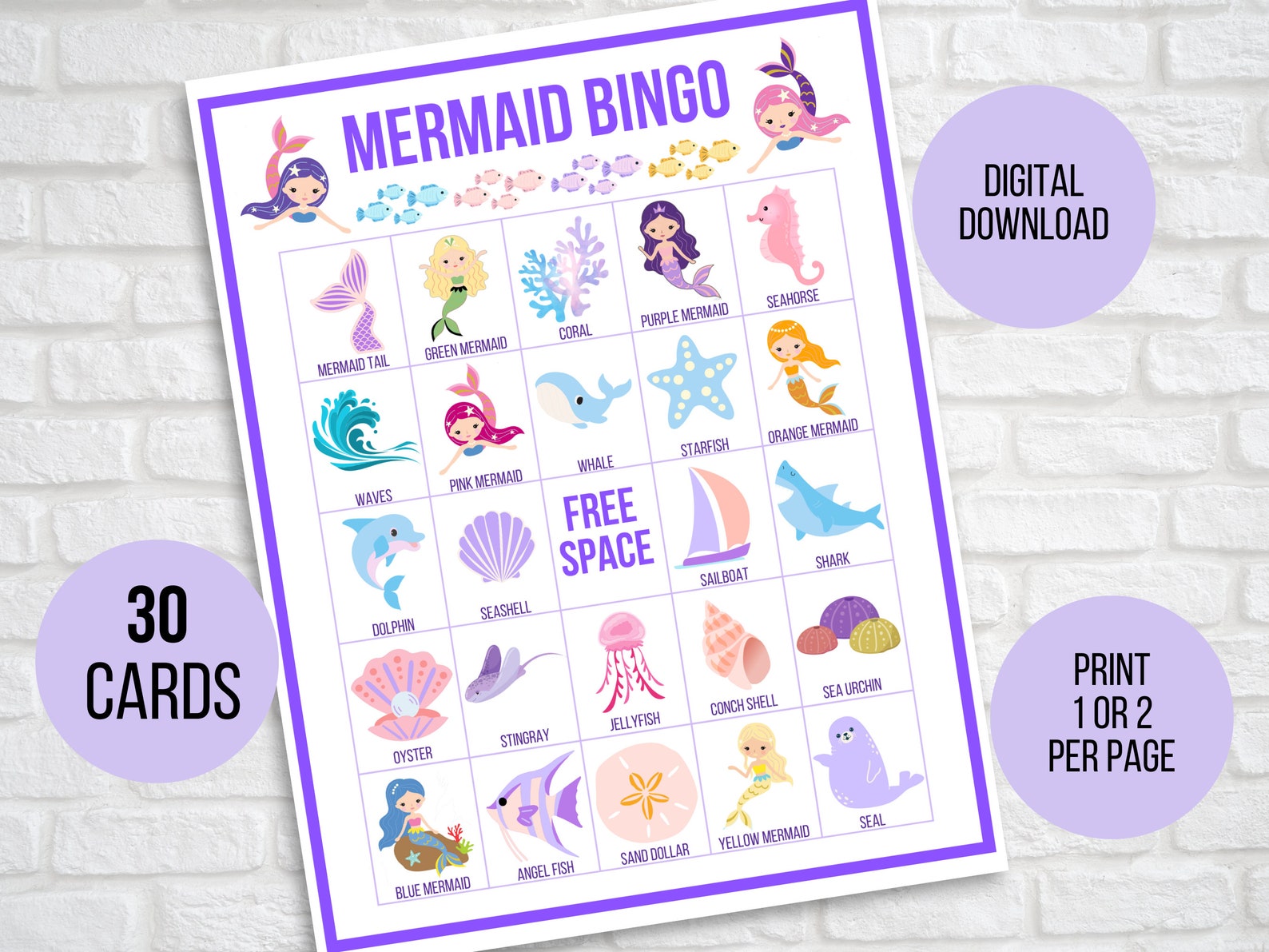 Mermaid Bingo 30 Unique Printable Mermaid Bingo Cards - Etsy