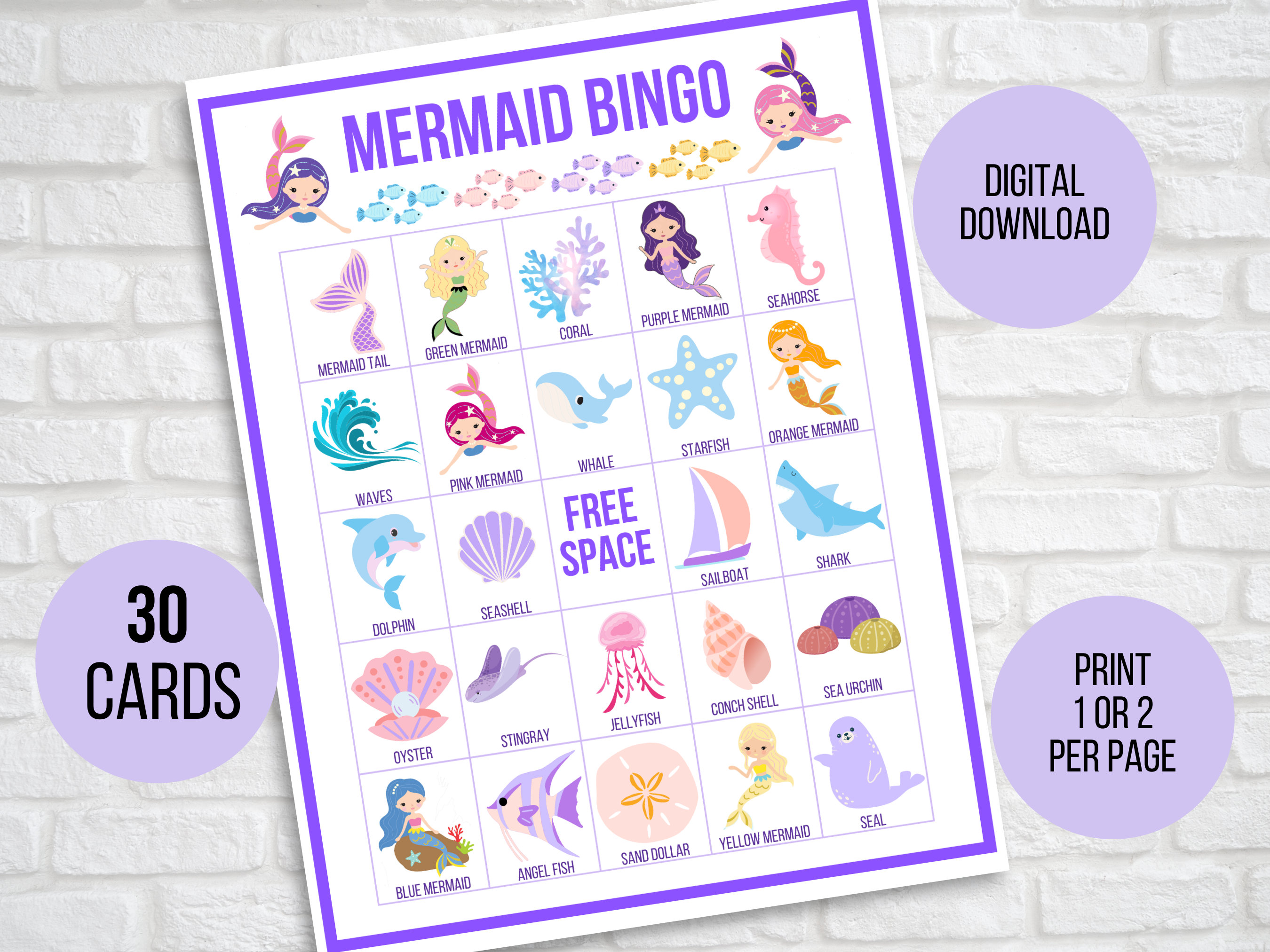 Mermaid Bingo 30 Unique Printable Mermaid Bingo Cards - Etsy