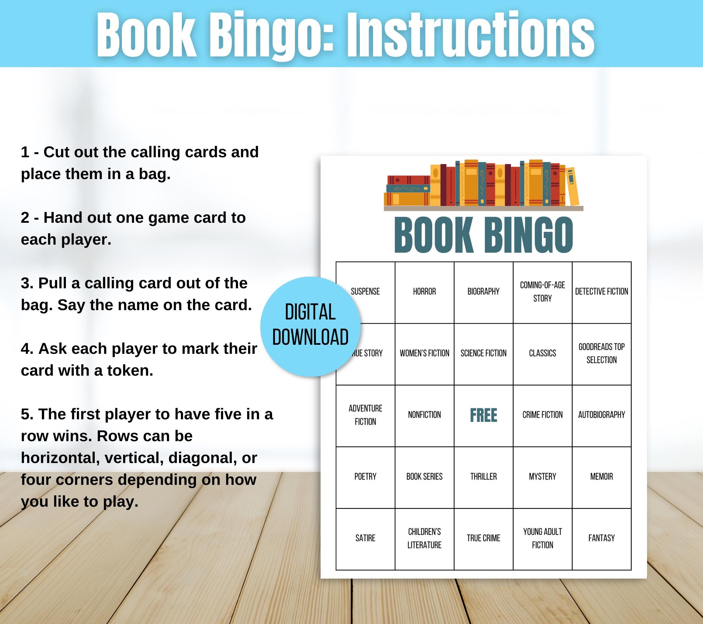 Book Bingo, 50 Book Club Bingo Cards, Book Bingo for Adults, Book ...