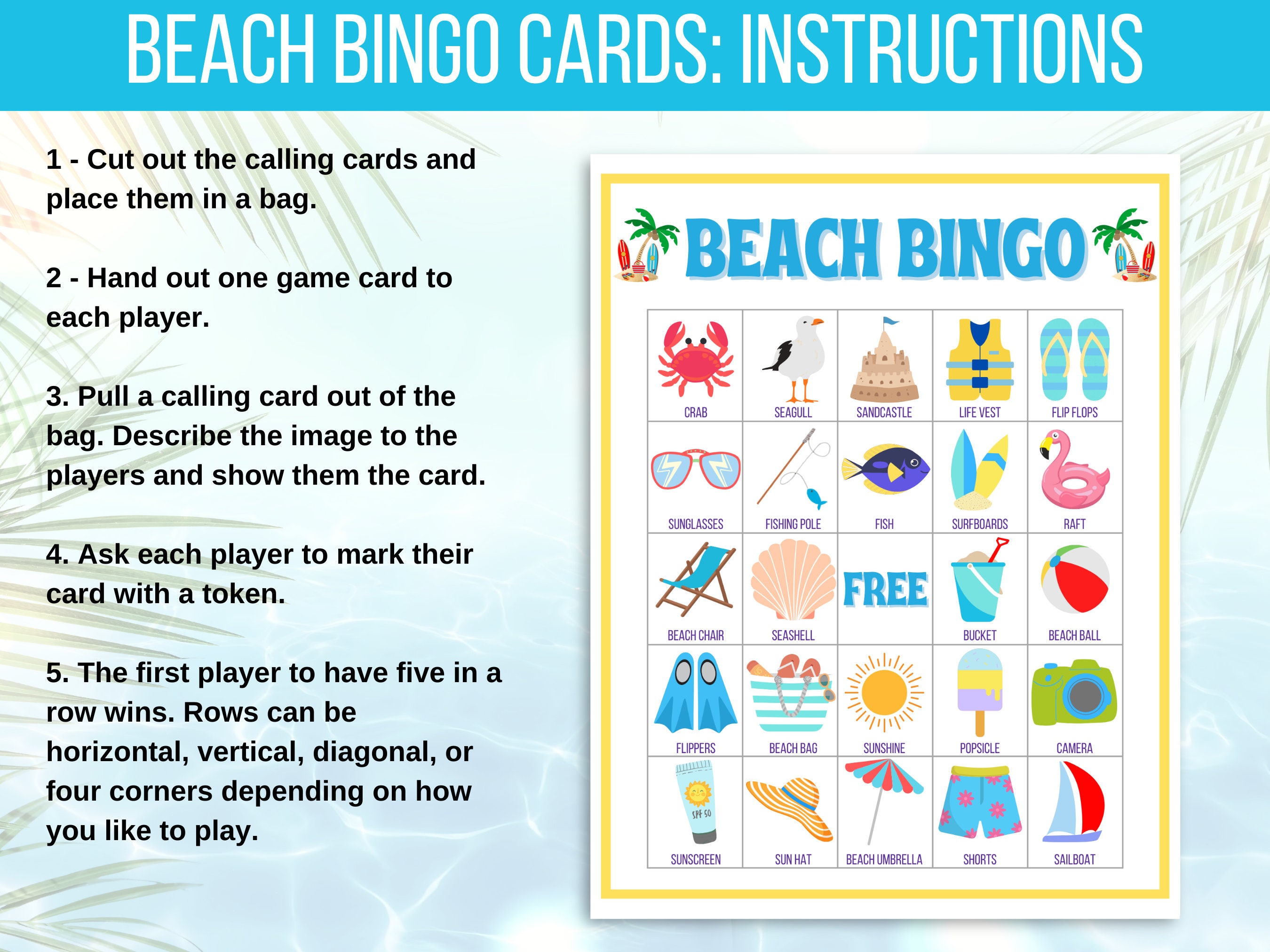 Beach Bingo, Fun in the Sun Bingo, 30 Printable Beach Bingo Cards ...